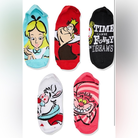 Disney | Accessories | Disney Alice In Wonderland 5 Pack No Show Socks ...